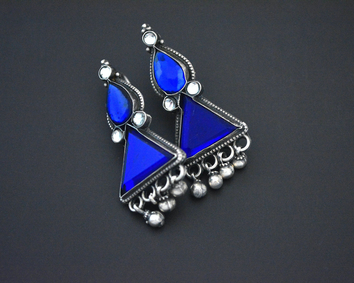 Rajasthani Earrings with Blue Glass and Bells – Cosmic Norbu