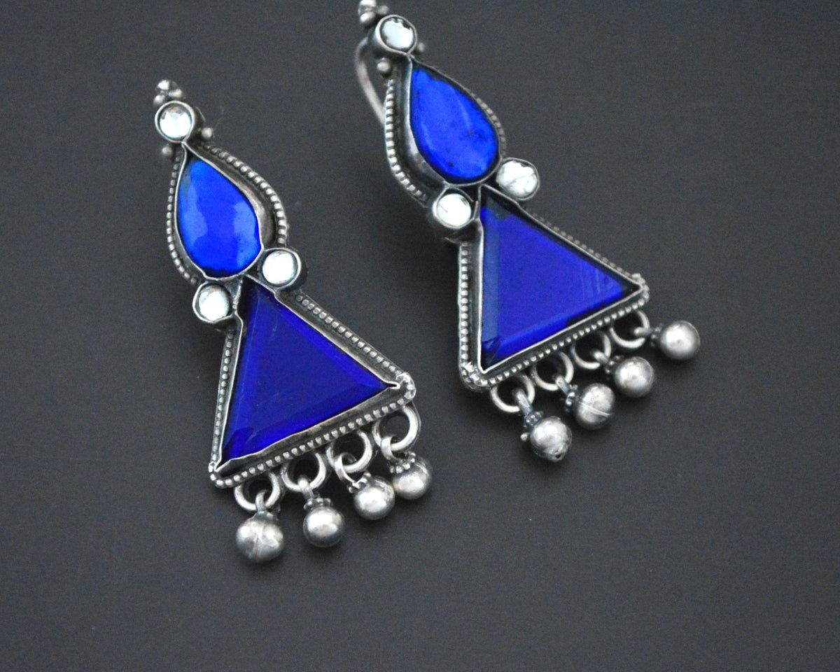Rajasthani Earrings with Blue Glass and Bells – Cosmic Norbu