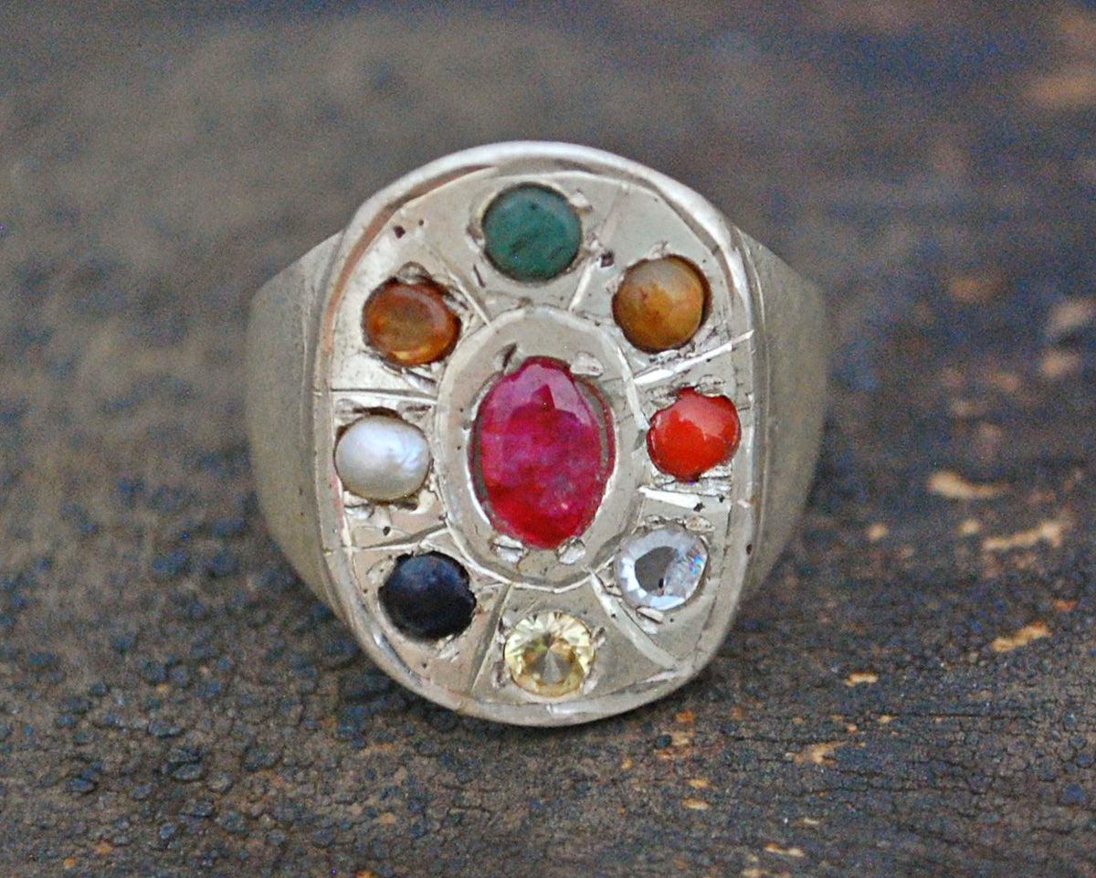 Indian Navaratna Nine Gemstone Astrology Ring - Size 8.5 – Cosmic Norbu